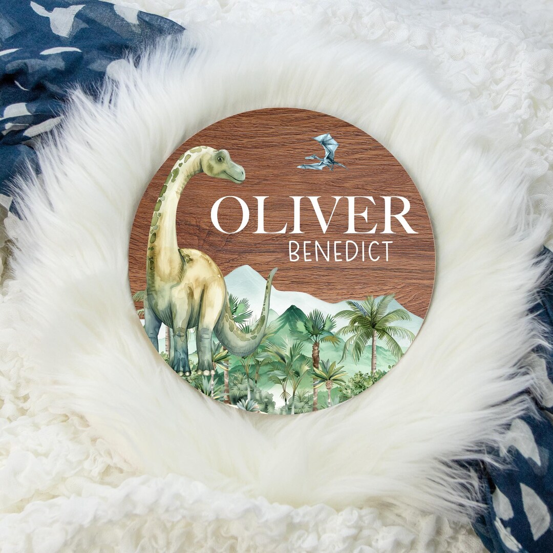 Dinosaur Round Wood Name Sign, Dino Sign, Dinosaur Baby Sign, Round ...