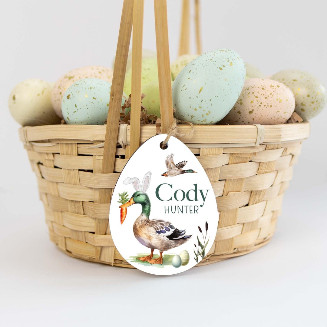 Mallard Duck Easter Basket Name Tag, Personalized Name Tag, Wooden Egg ...