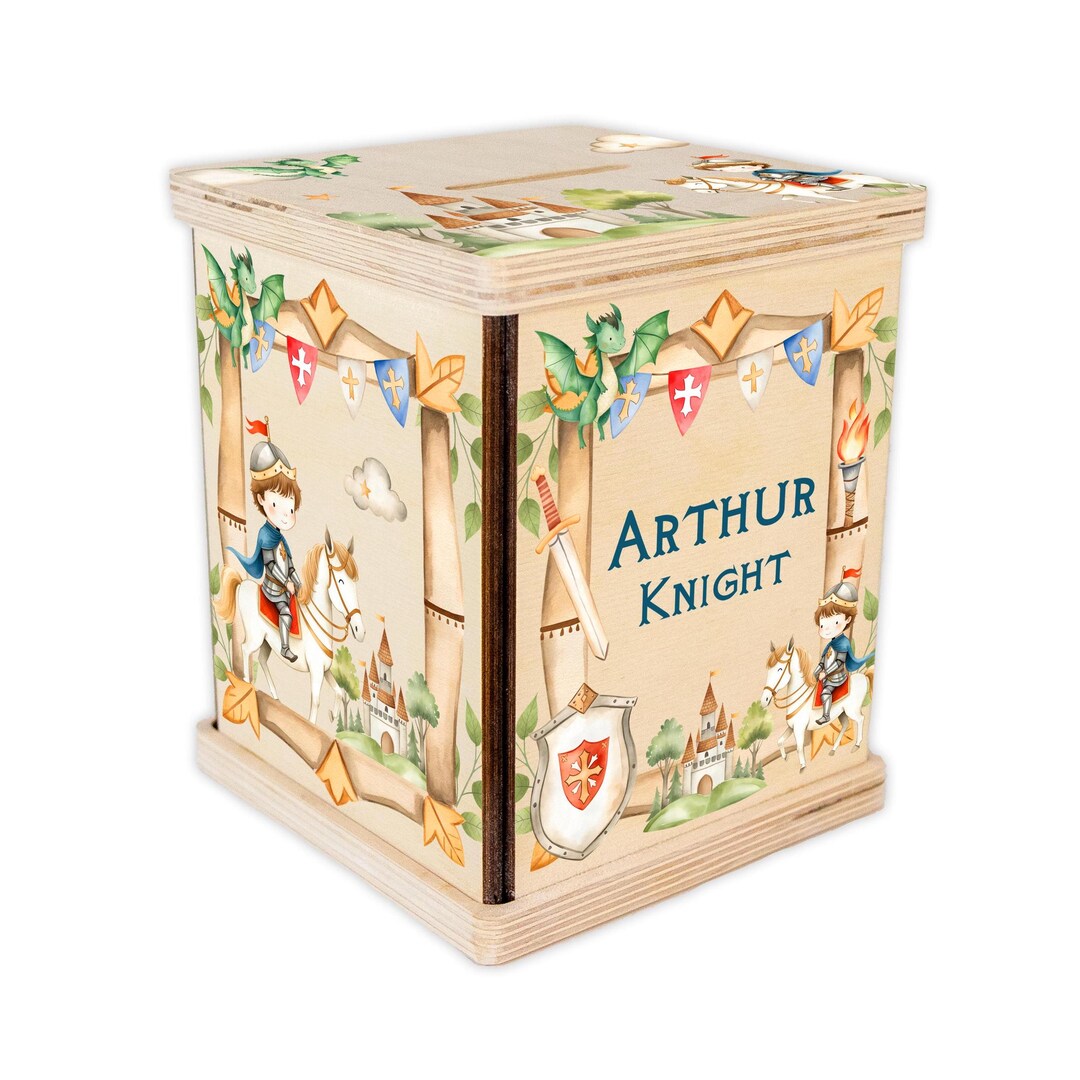 Knight Piggy Bank, Dragon Nursery, Baby Boy Gift, Personalized Piggy ...