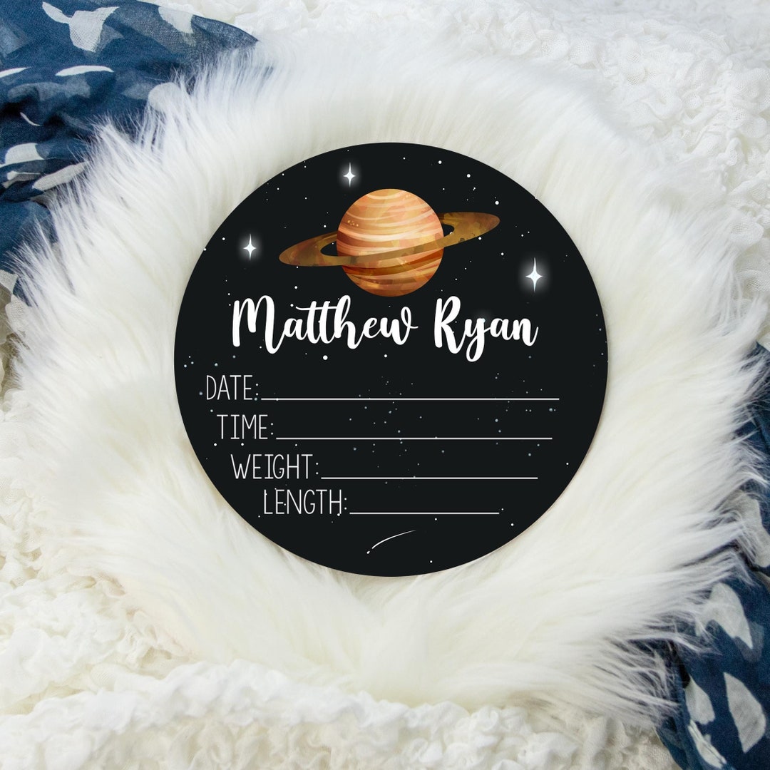 Birth Stat Sign, Round Wood Birth Stat Sign, Galaxy Nursery Sign, Outer ...