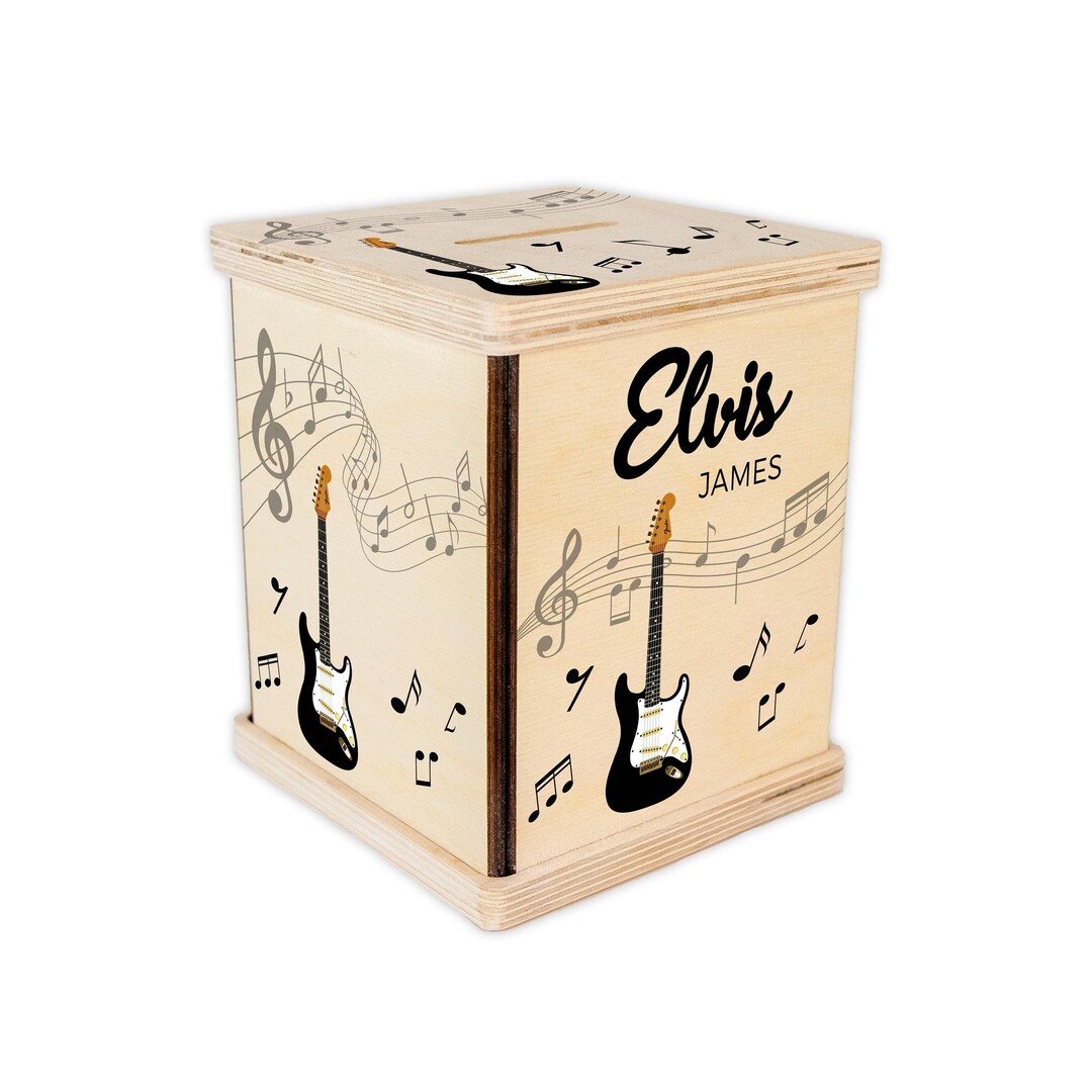 Electric Guitar Piggy Bank, Music Nursery, Baby Boy Gift, Personalized ...