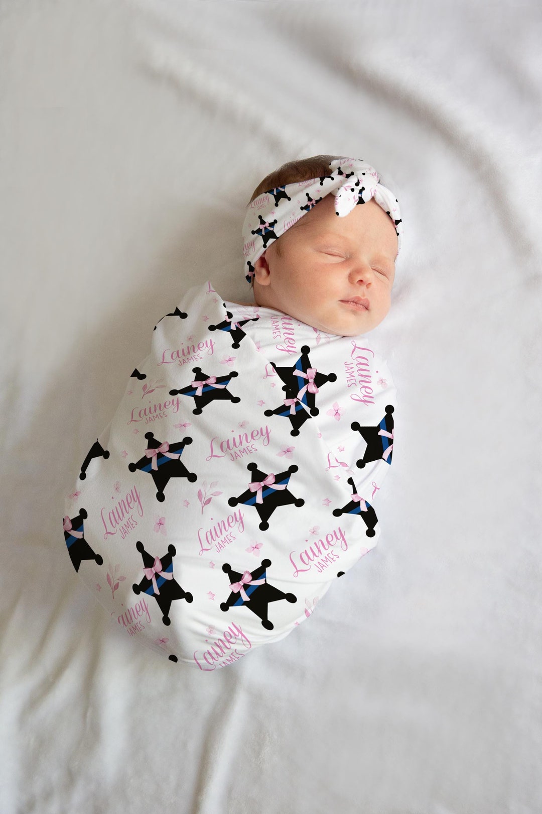 Baby Girl Police Swaddle Set, Sheriff Swaddle Blanket, Personalized ...