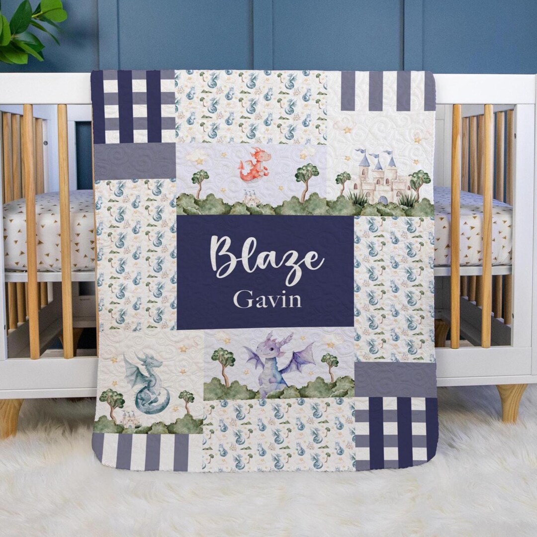 Dragon Baby Quilt, Personalized Baby Dragon Quilt, Optional Bundle With ...