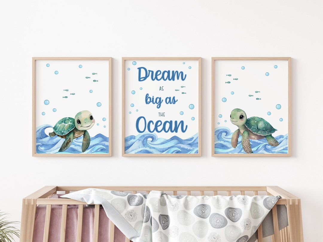 Turtle Nursery Wall Art Poster, Ocean Nursery Decor, Ocean Life Posters ...