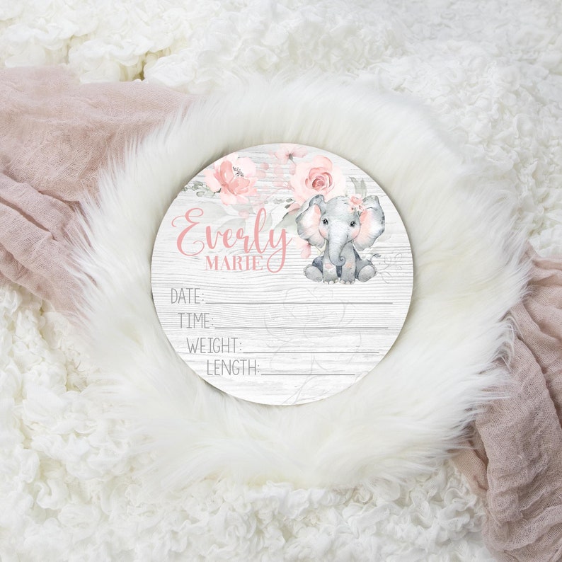 Elephant Birth Stat Sign Girl Birth Stat Sign Round Wood - Etsy