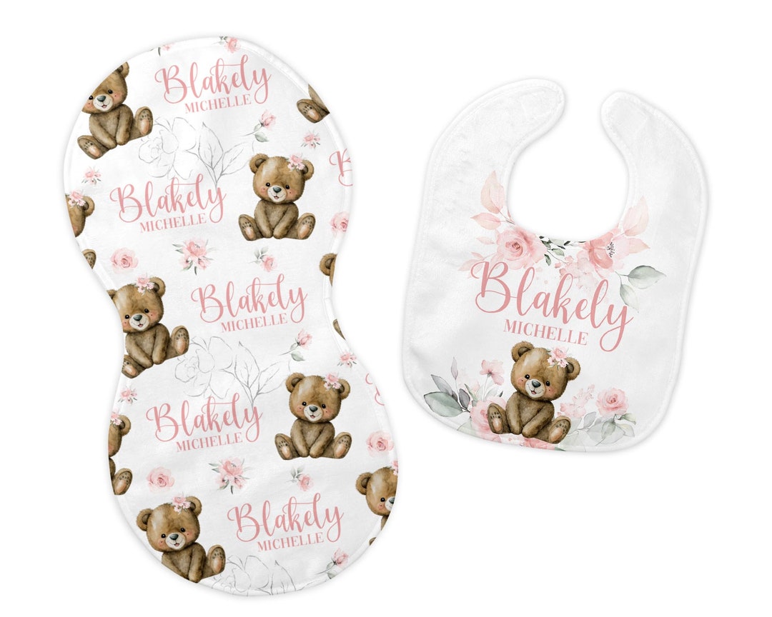 Teddy Bear Bib and Burp Cloth Set, Teddy Bear Bib, Teddy Bear Burp ...