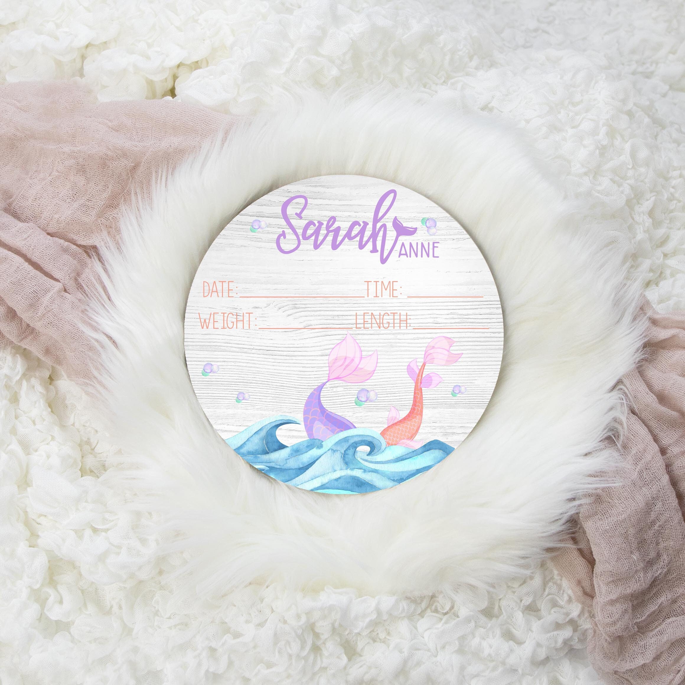 Mermaid Tail Birth Stat Sign Mermaid Baby Sign Round Wood - Etsy