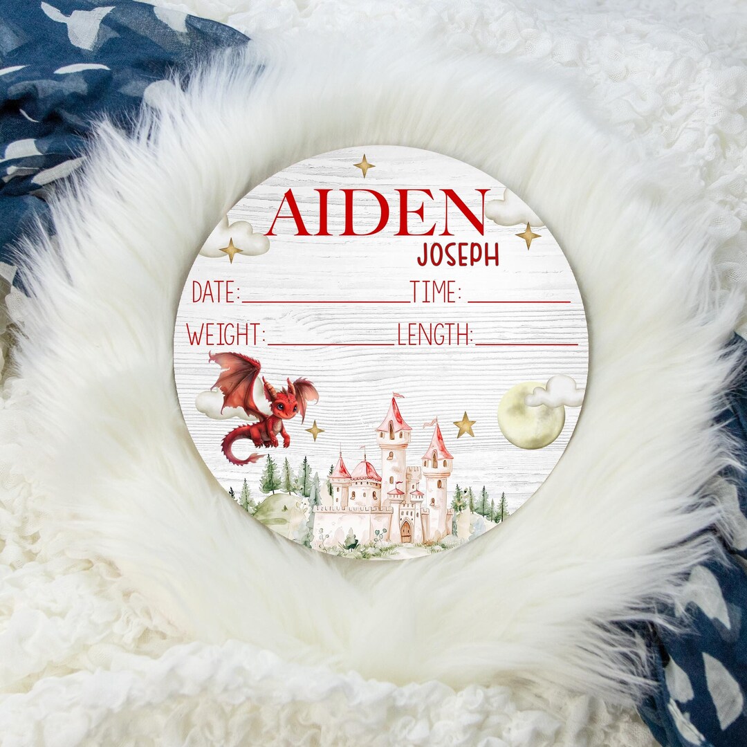 Red Dragon Birth Stat Sign, Birth Stat Sign, Round Wood Birth Stat Sign ...