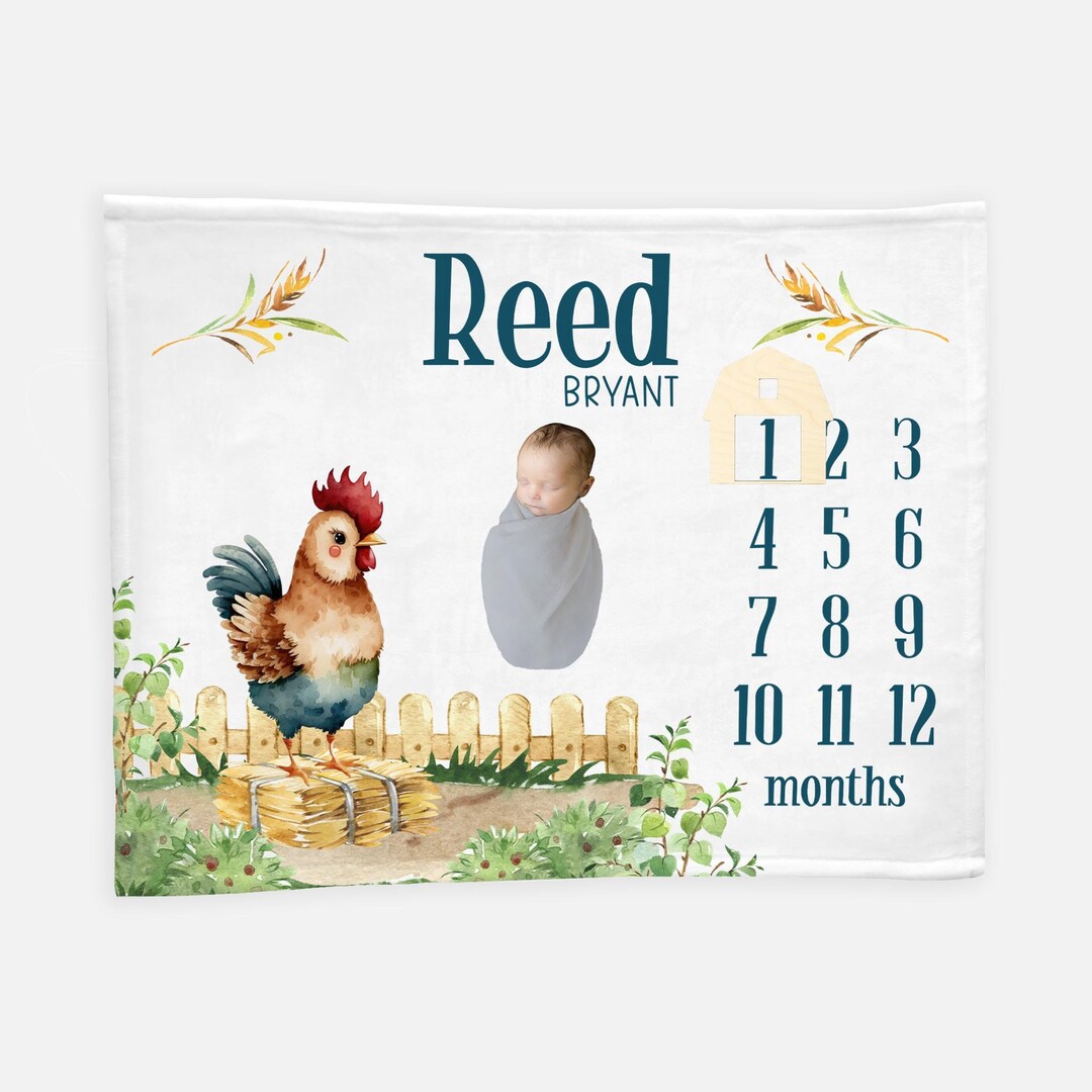 Rooster Baby Milestone Blanket, Rooster Farm Milestone Blanket, Monthly ...