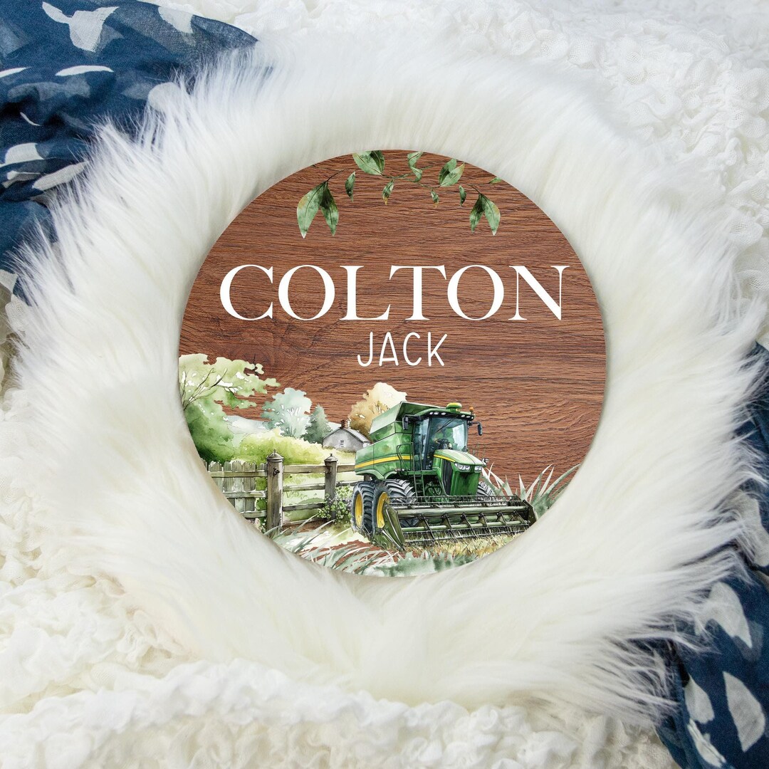 Farm Combine Name Sign, Round Wood Name Sign, Combine Baby Name Sign ...
