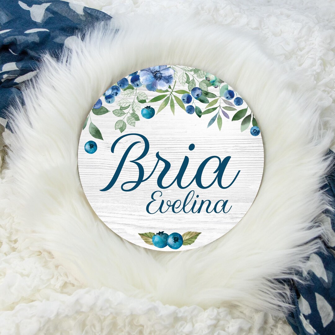 Blueberry Round Wood Name Sign, Blueberry Baby Sign, Round Wood Baby ...