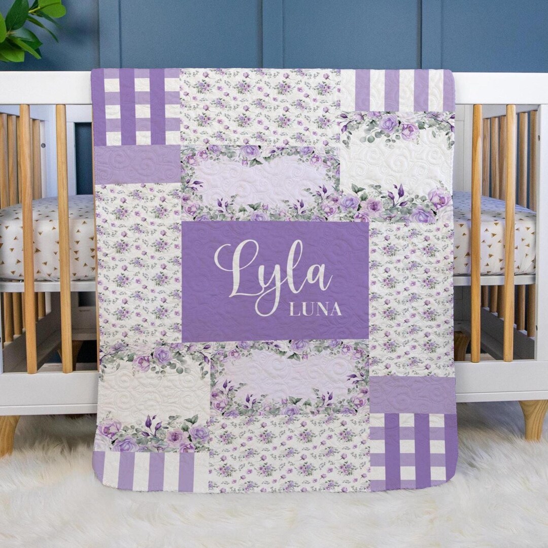 Lavender Rose Baby Quilt, Personalized Roses Baby Quilt, Optional ...