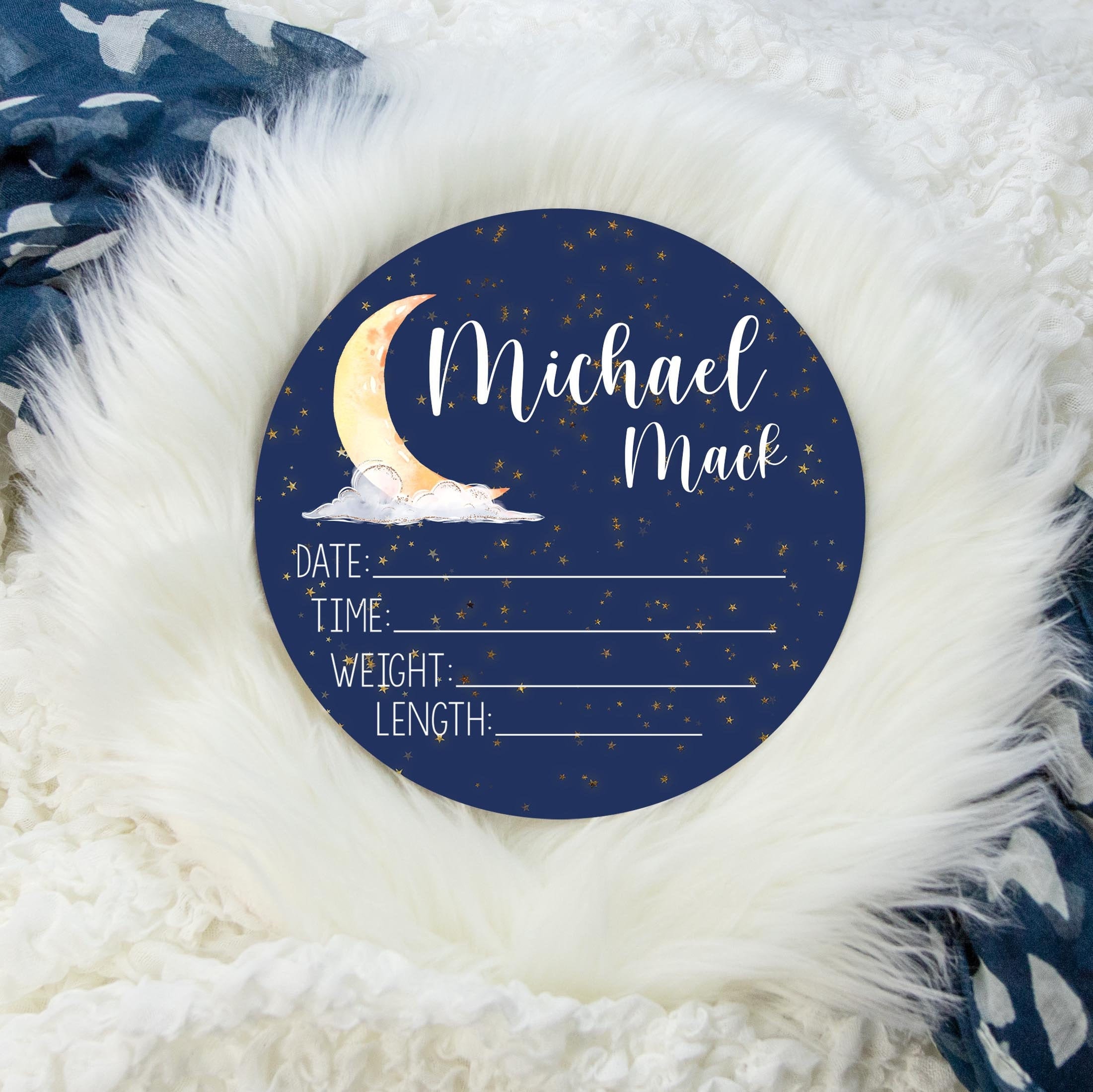 Birth Stat Sign Round Wood Birth Stat Sign Moon and Stars | Etsy