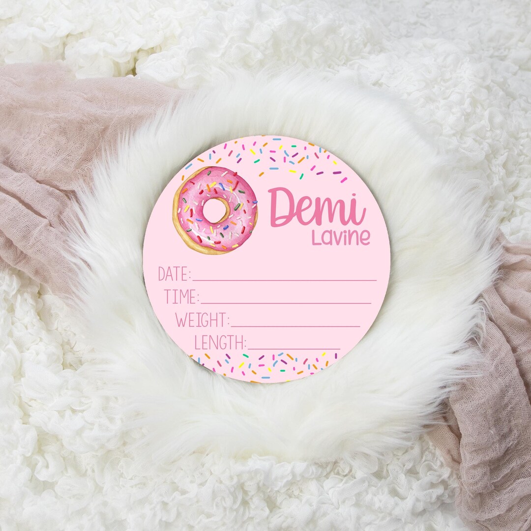 Donut Birth Stat Sign, Pink Donut Birth Stat Sign, Round Wood Birth ...