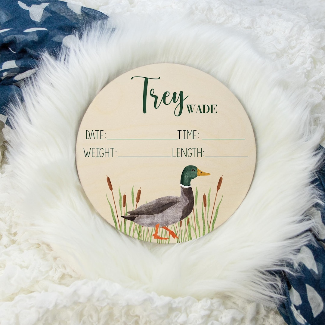 Duck Birth Stat Sign, Mallard Duck Birth Stat Sign, Round Wood Birth ...