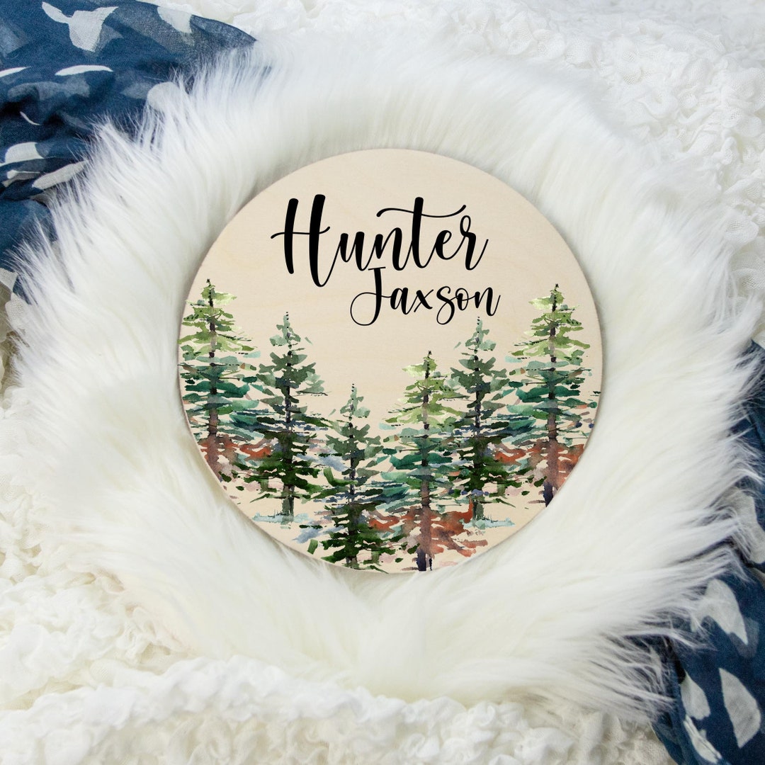 Forest Round Wood Name Sign, Wood Baby Name Sign, Wilderness Baby Sign ...