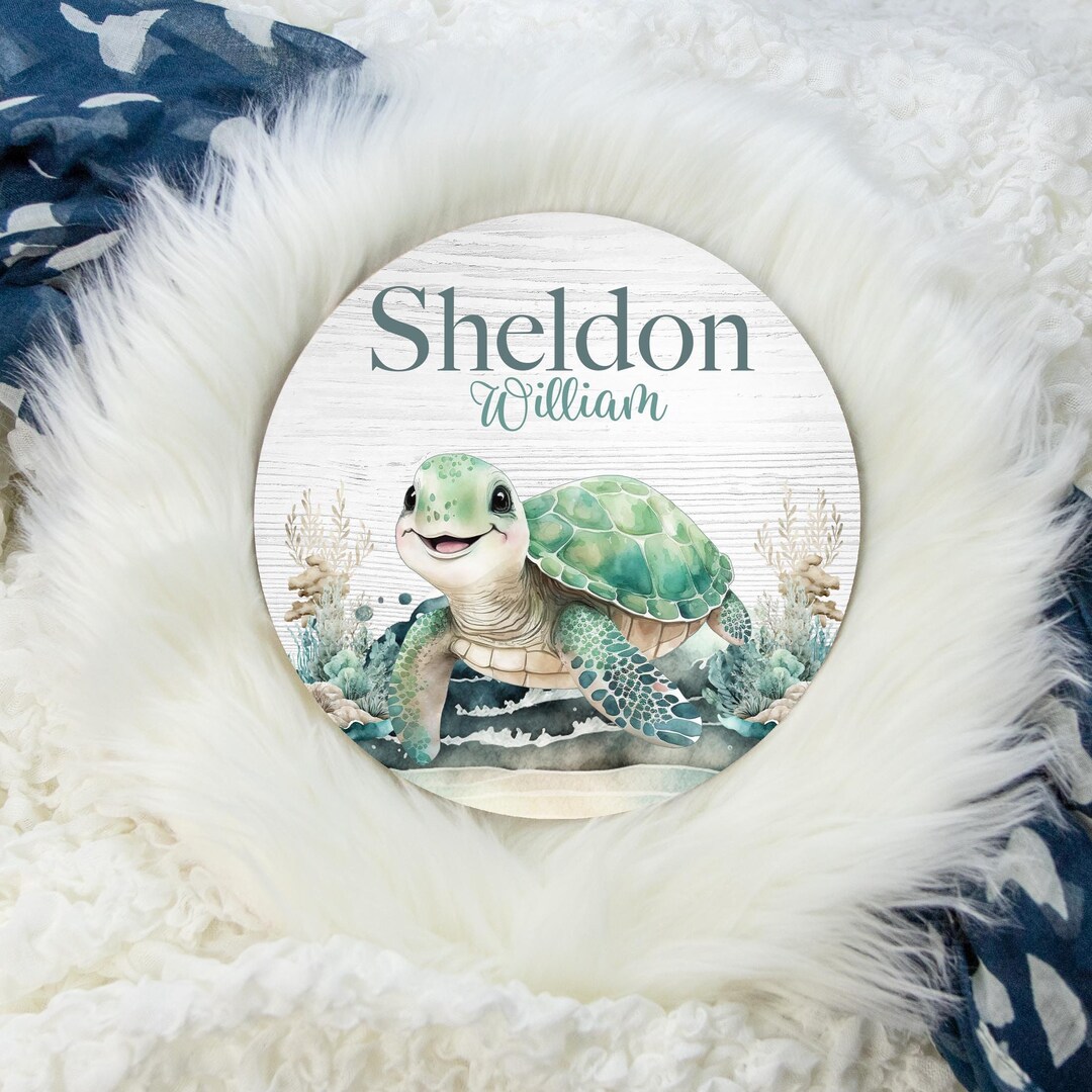 Boy Turtle Round Wood Name Sign, Under the Sea Baby Sign, Round Wood ...