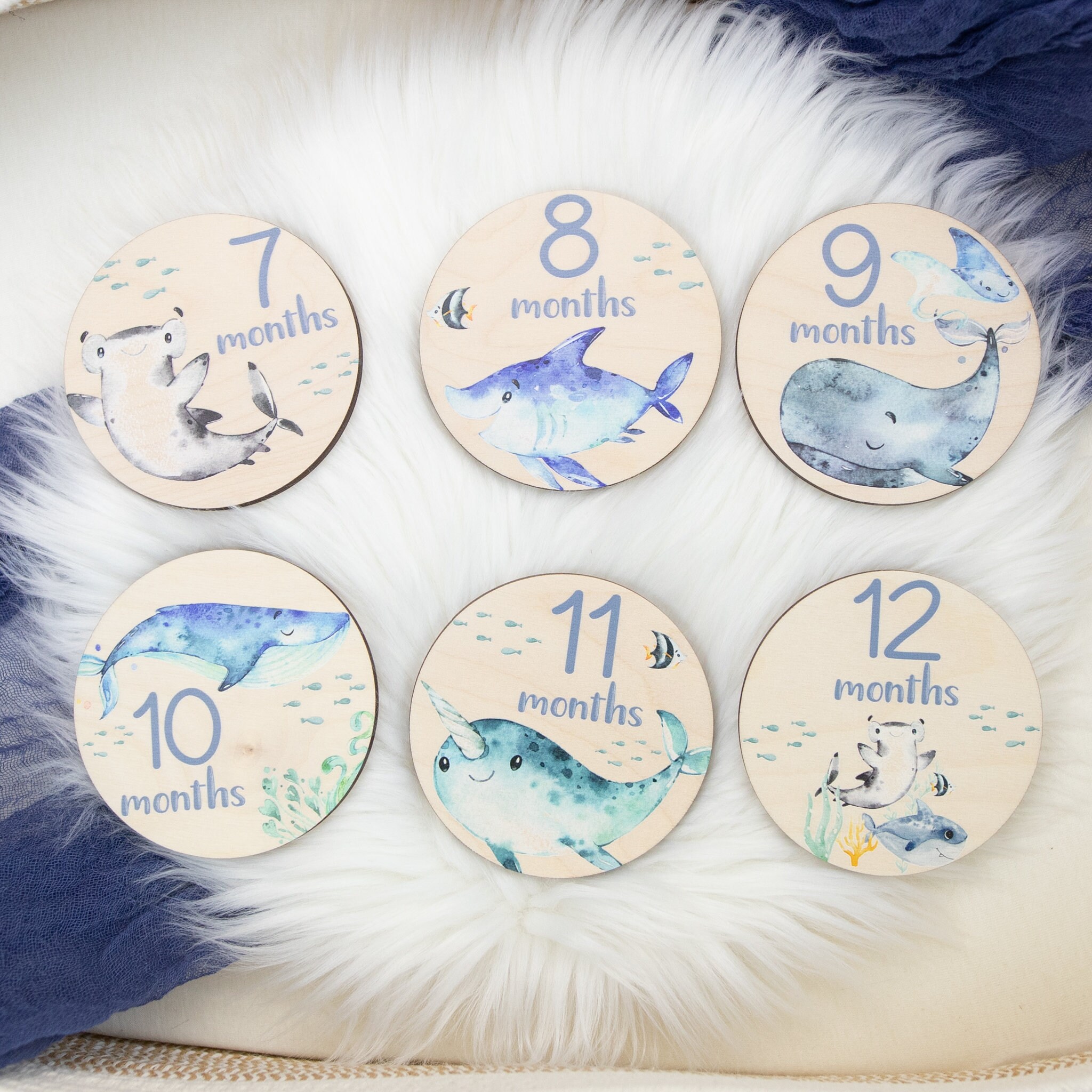 Shark Milestone Cards, Baby Milestone Ocean Life Discs Marker, Wood ...