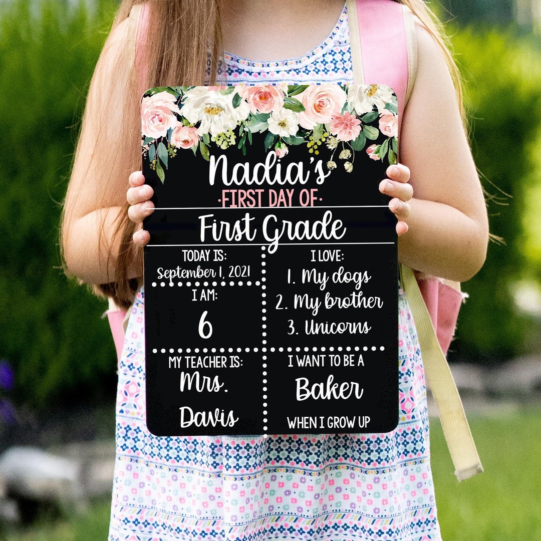 Floral First Day of School Sign, Liquid Chalk School Board, Reusable ...