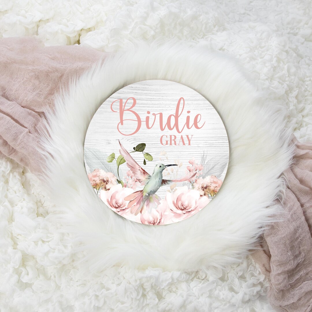 Hummingbird Round Wood Name Sign, Bird Baby Sign, Bird and Roses Round ...