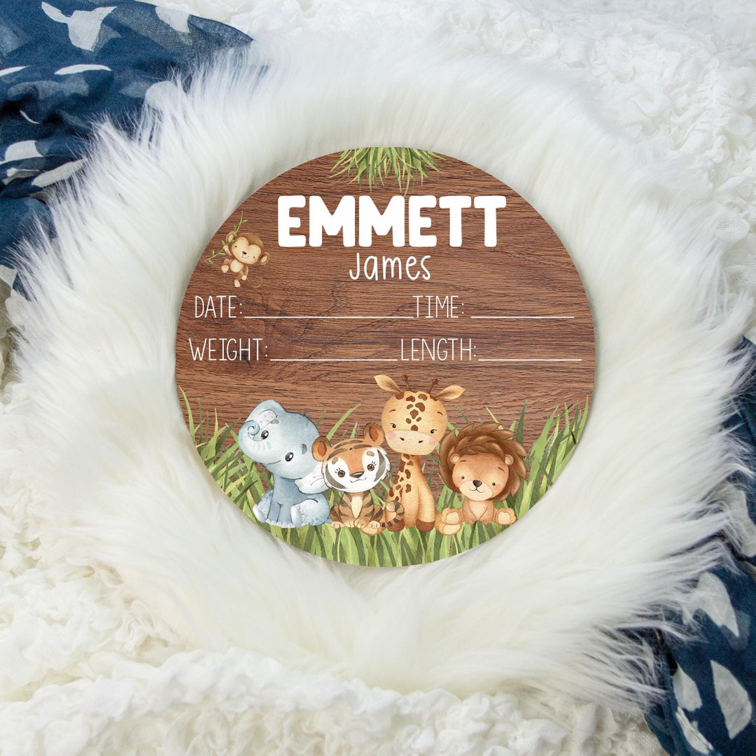 Safari Birth Stat Sign, Round Wood Birth Stat Sign, Safari Stat Sign ...