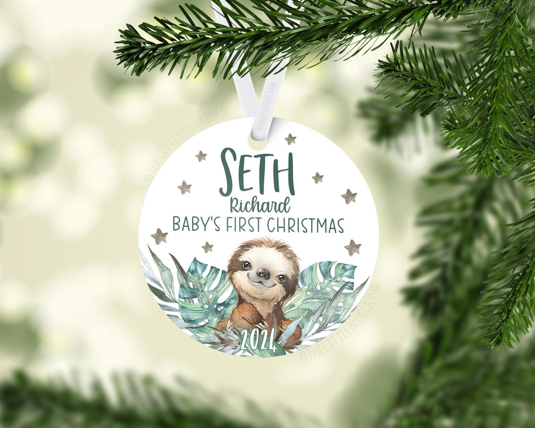 Sloth Baby 1st Christmas Ornament, Personalized Baby First Christmas ...