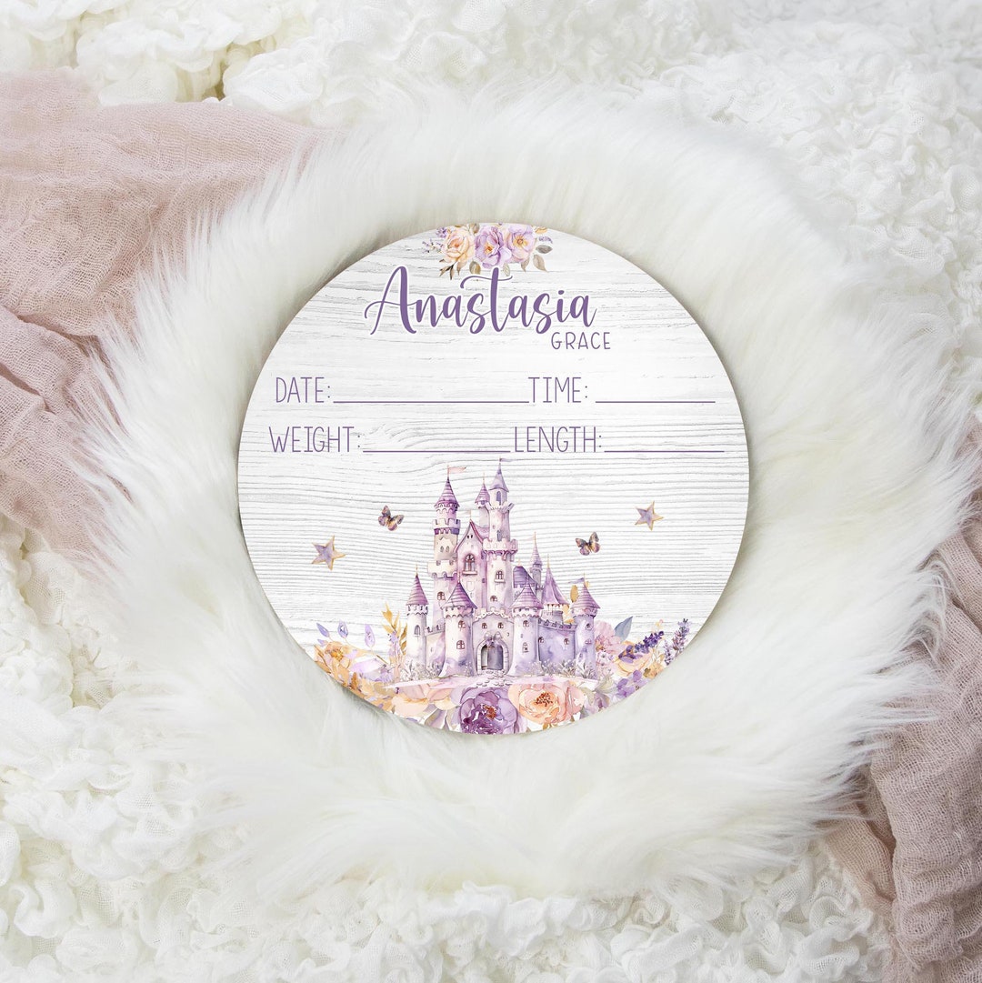 Princess Birth Stat Sign, Round Wood Birth Stat Sign, Princess Castle ...