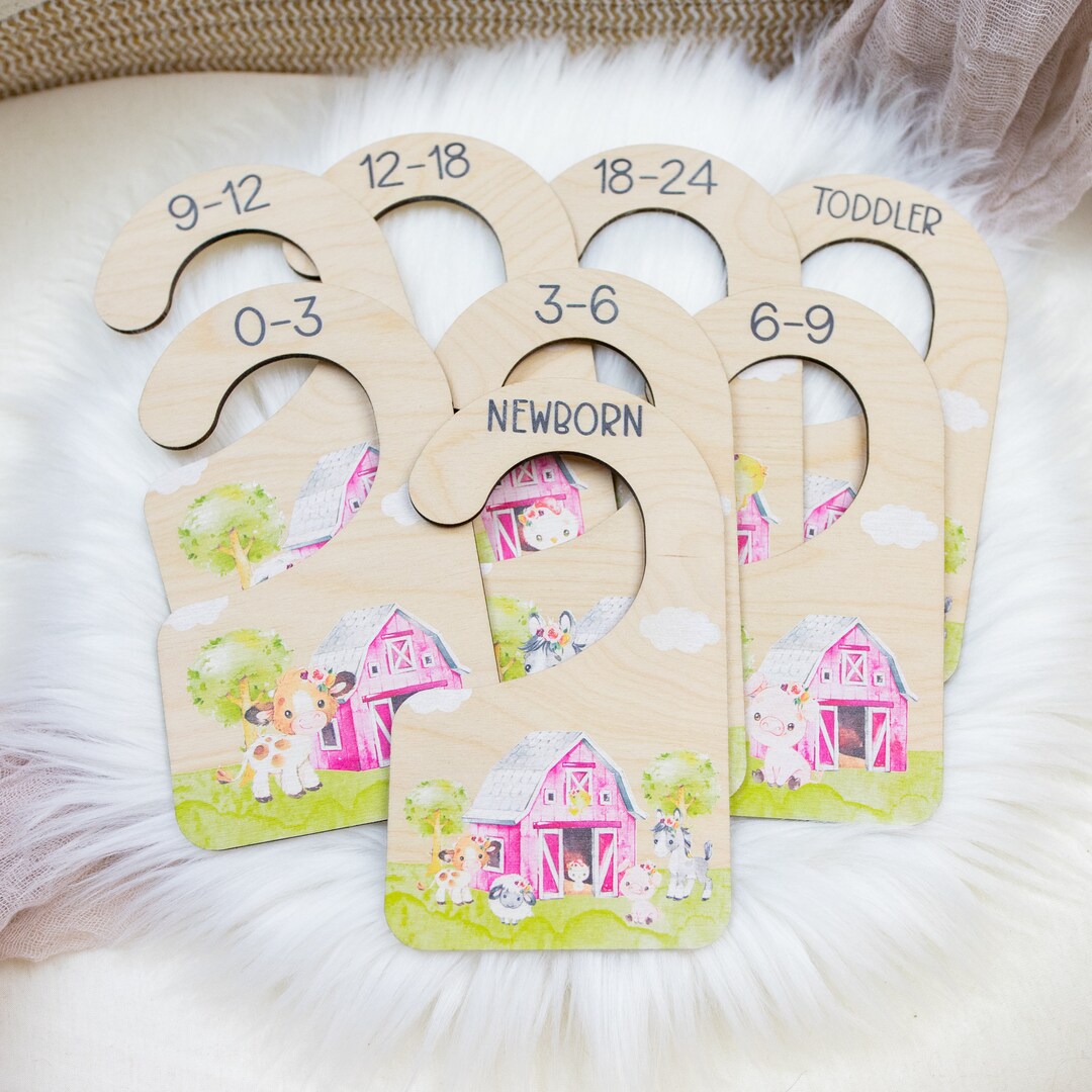 Girl Farm Clothing Dividers, Farm Animals Baby Clothing Divider, Wood ...