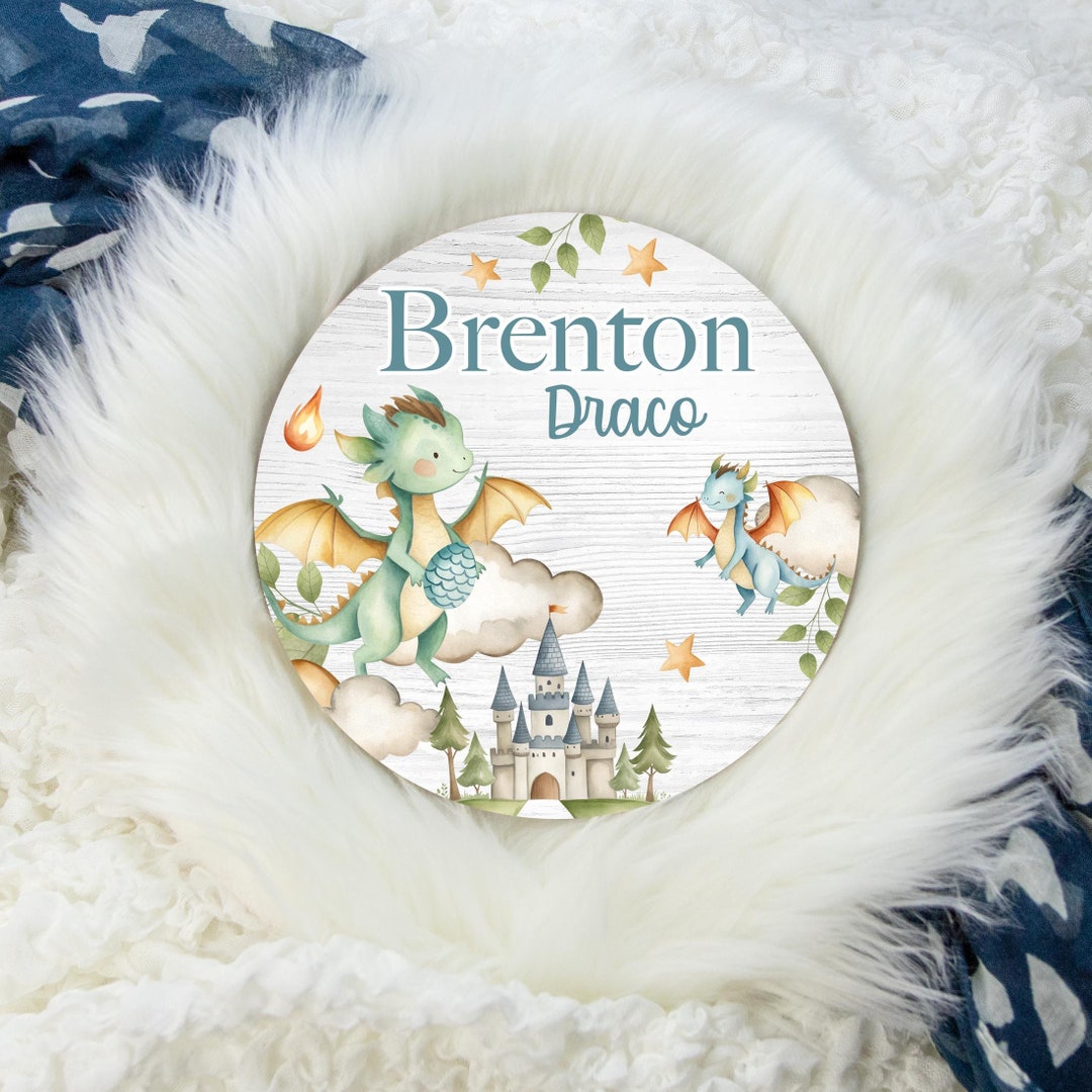 Dragon Round Wood Name Sign, Dragon Baby Name Sign, Round Wood Baby ...