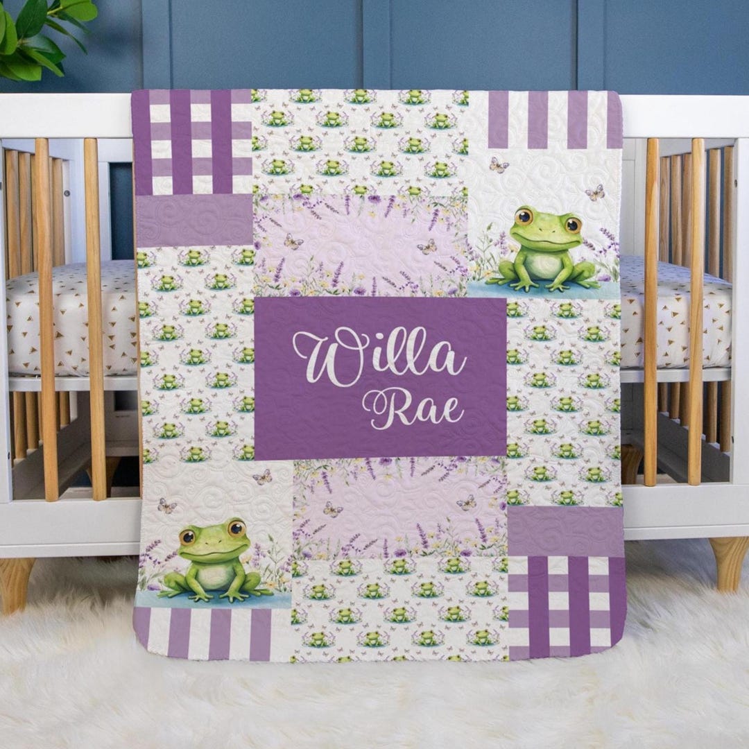 Girl Frog Baby Quilt, Personalized Baby Frog Quilt, Optional Bundle ...