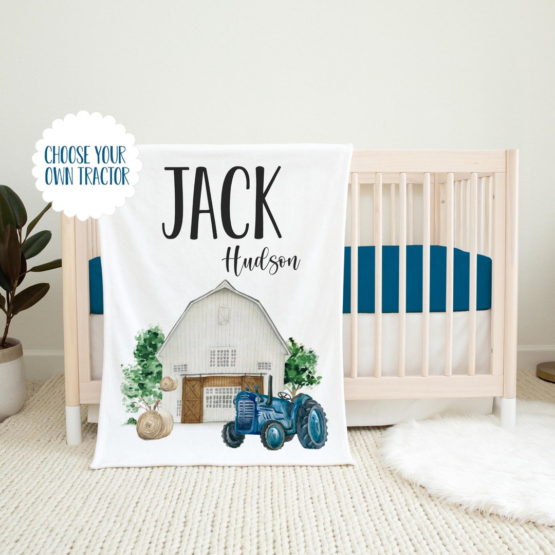 Tractor Farm Blanket, Tractor Personalized Baby Blanket, Farm Nursery ...