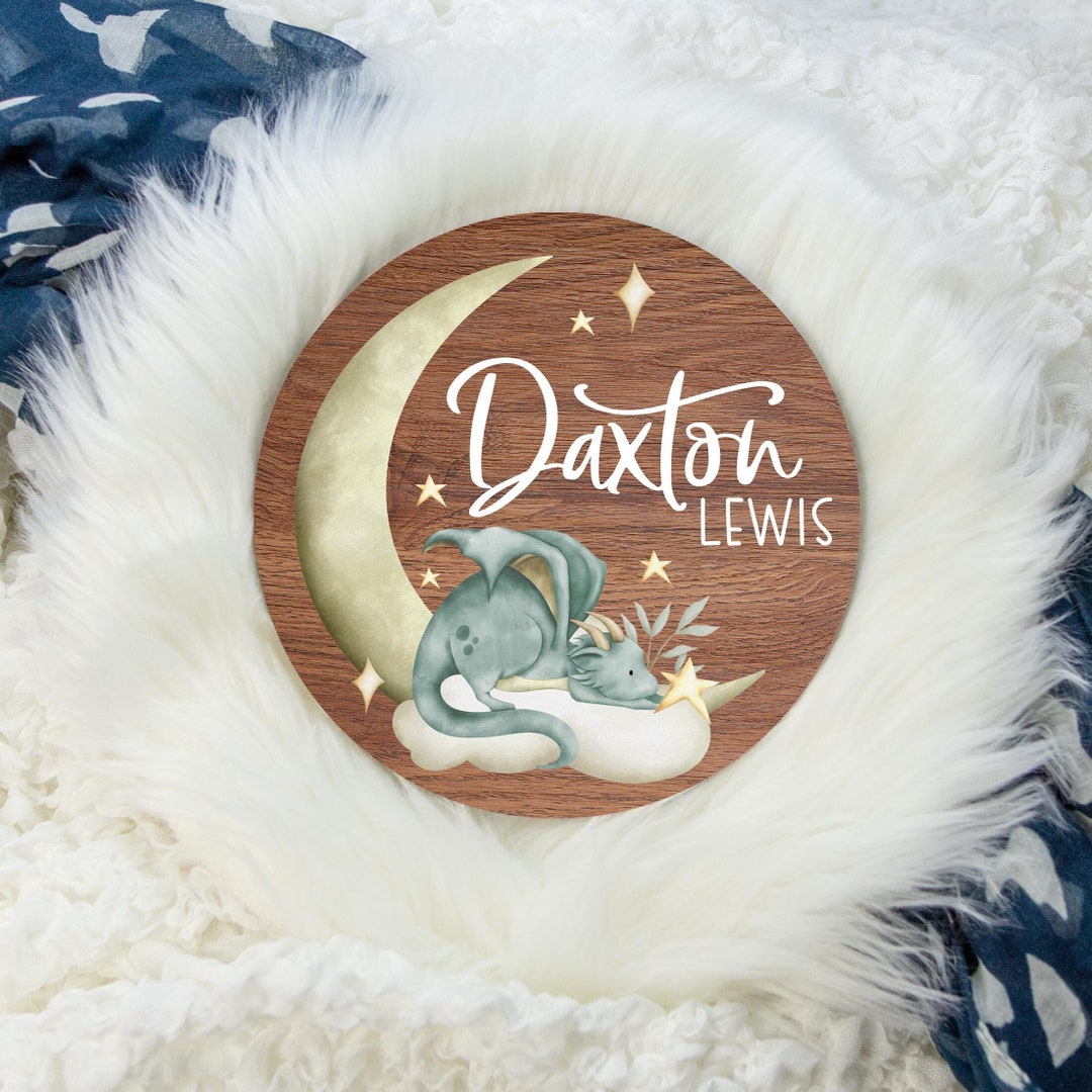Dragon Round Wood Name Sign, Dragon Baby Name Sign, Round Wood Baby ...