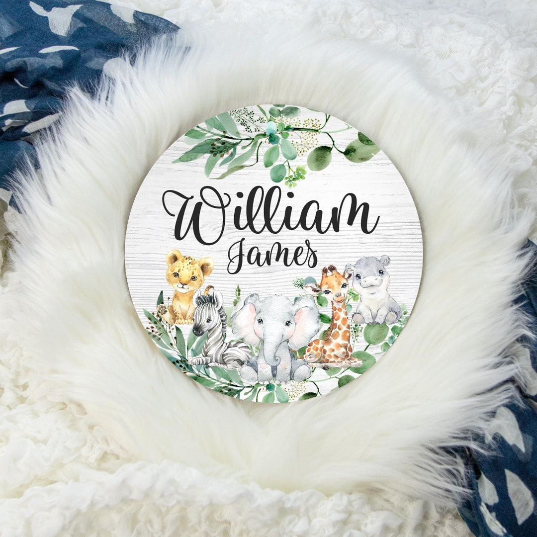 Safari Name Sign, Round Wood Baby Name Sign, Safari Baby Name Sign ...