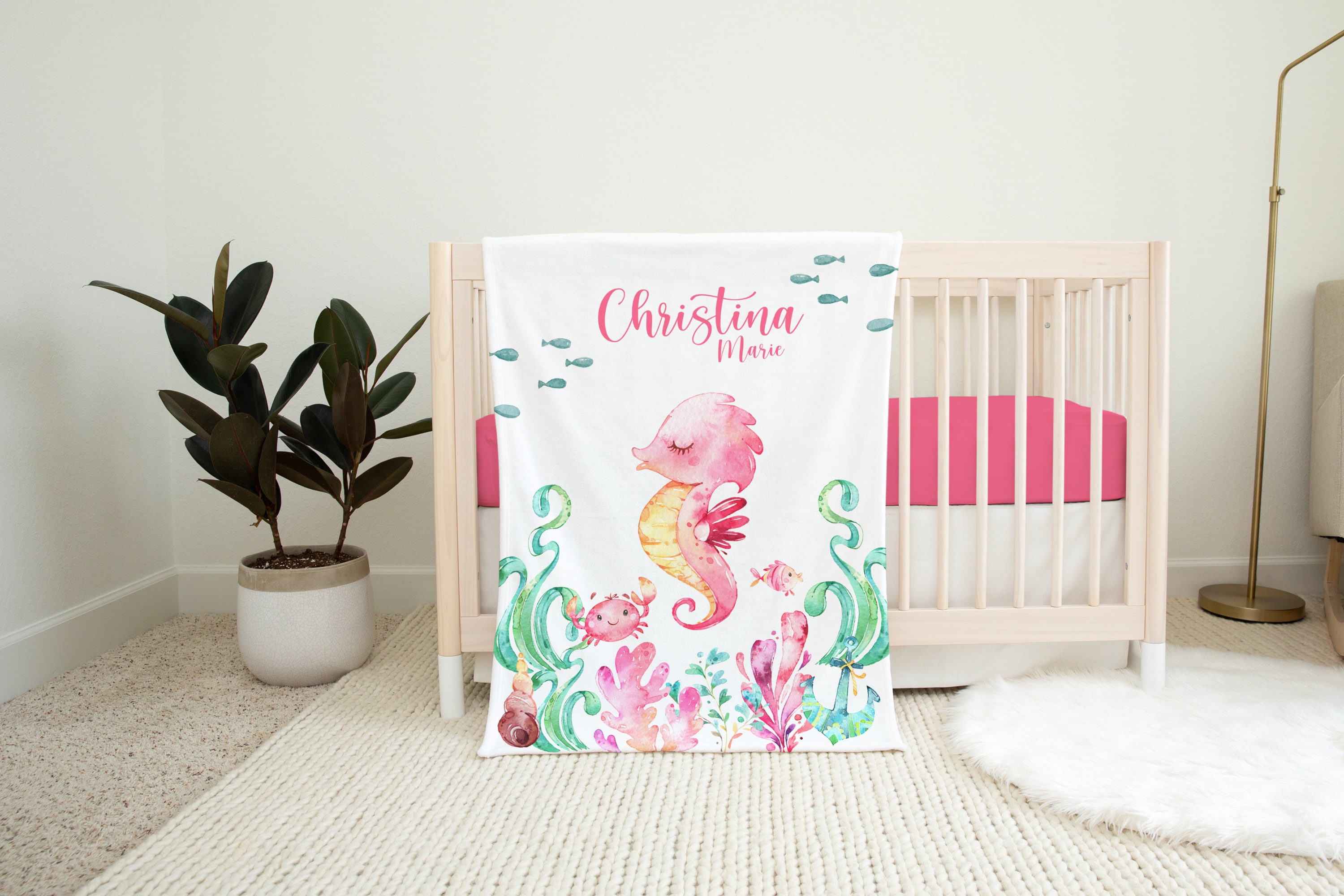 Sea Horse Blanket Personalized Sea Life Baby Blanket Under - Etsy.de