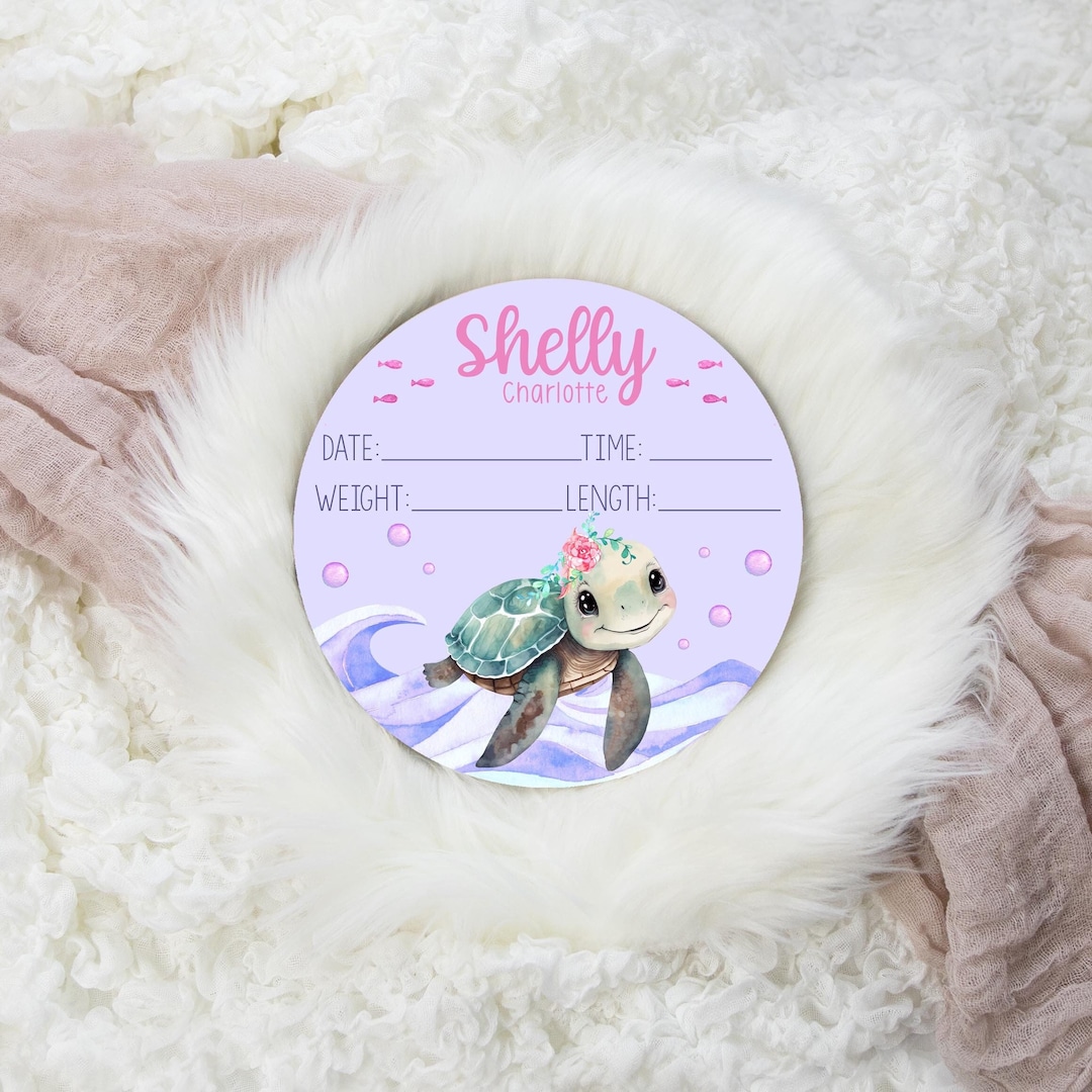 Girl Turtle Birth Stat Sign, Ocean Birth Stat Sign, Round Wood Birth ...