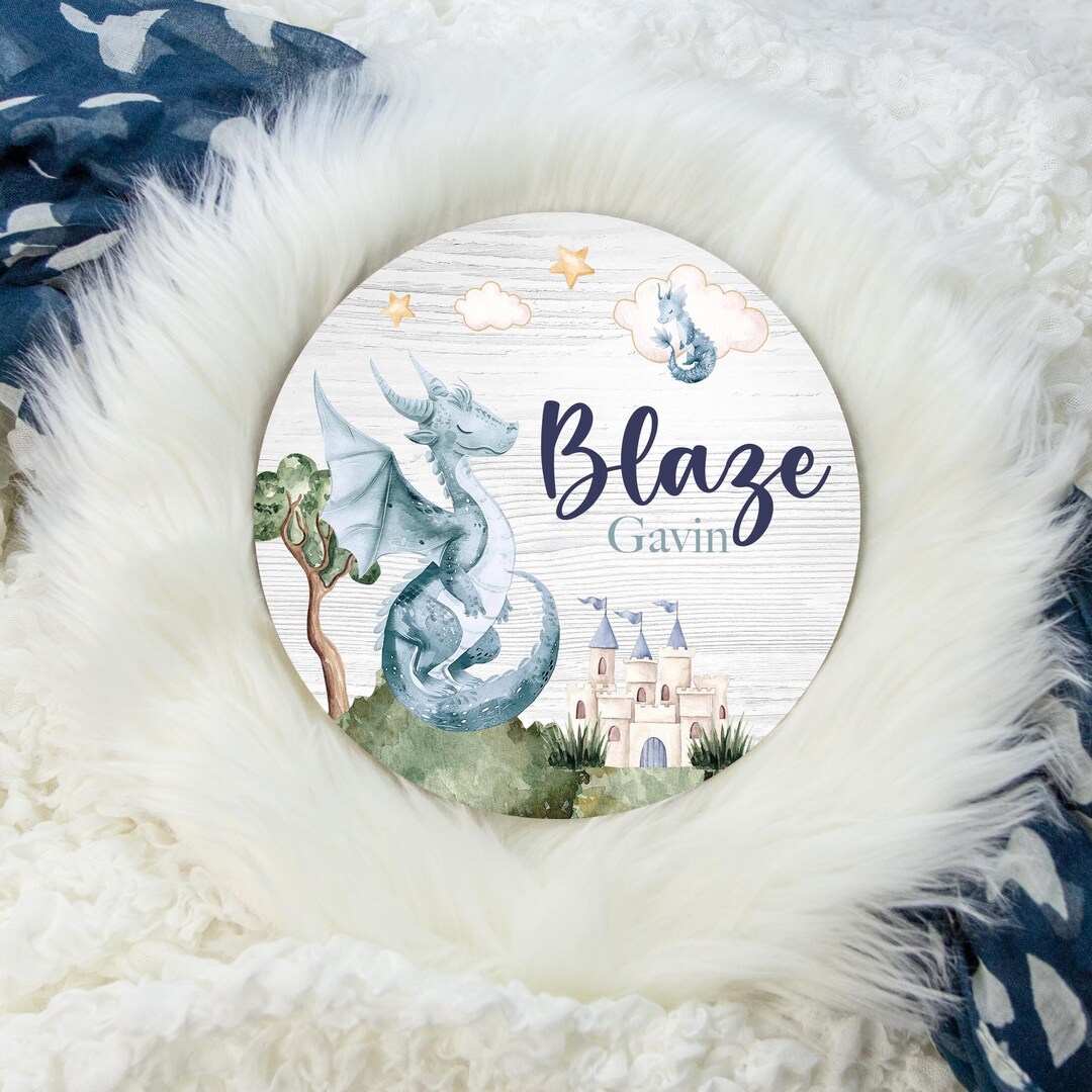 Dragon Round Wood Name Sign, Dragon Baby Name Sign, Round Wood Baby ...