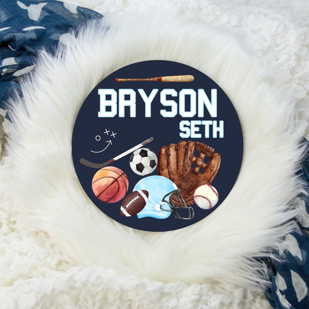 Sports Round Wood Name Sign, Sports Name Sign, Football and Baseball ...