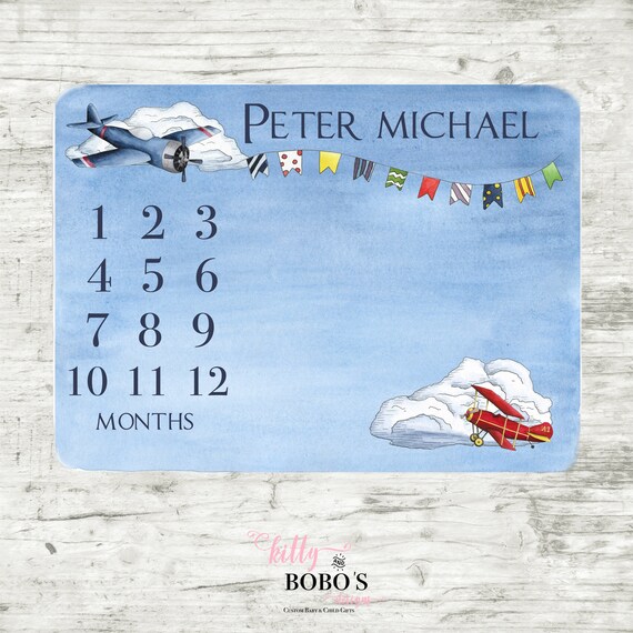 Airplane Baby Milestone Blanket Planes and Clouds Milestone | Etsy