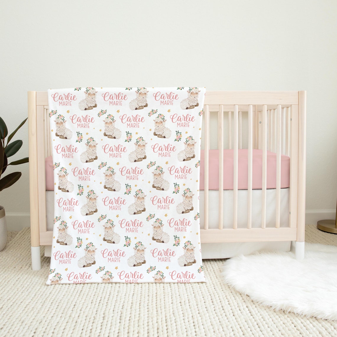 Sheep Swaddle Set, Lamb Baby Blanket, Personalized Farm Baby Blanket ...