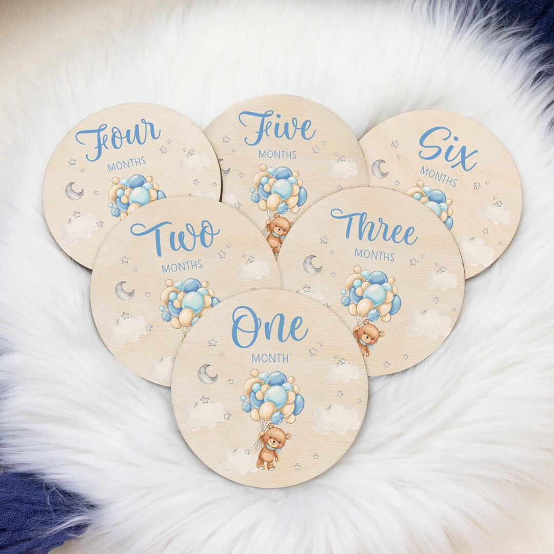 Bear Balloon Milestone Cards, Moon Milestone Markers, Wood Milestone ...