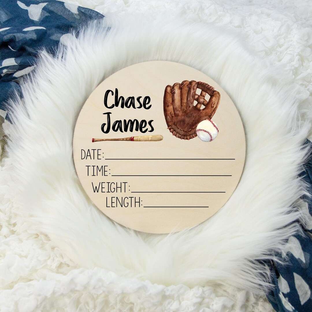 Birth Stat Sign, Round Wood Birth Stat Sign, Baseball Birth Stat Sign ...