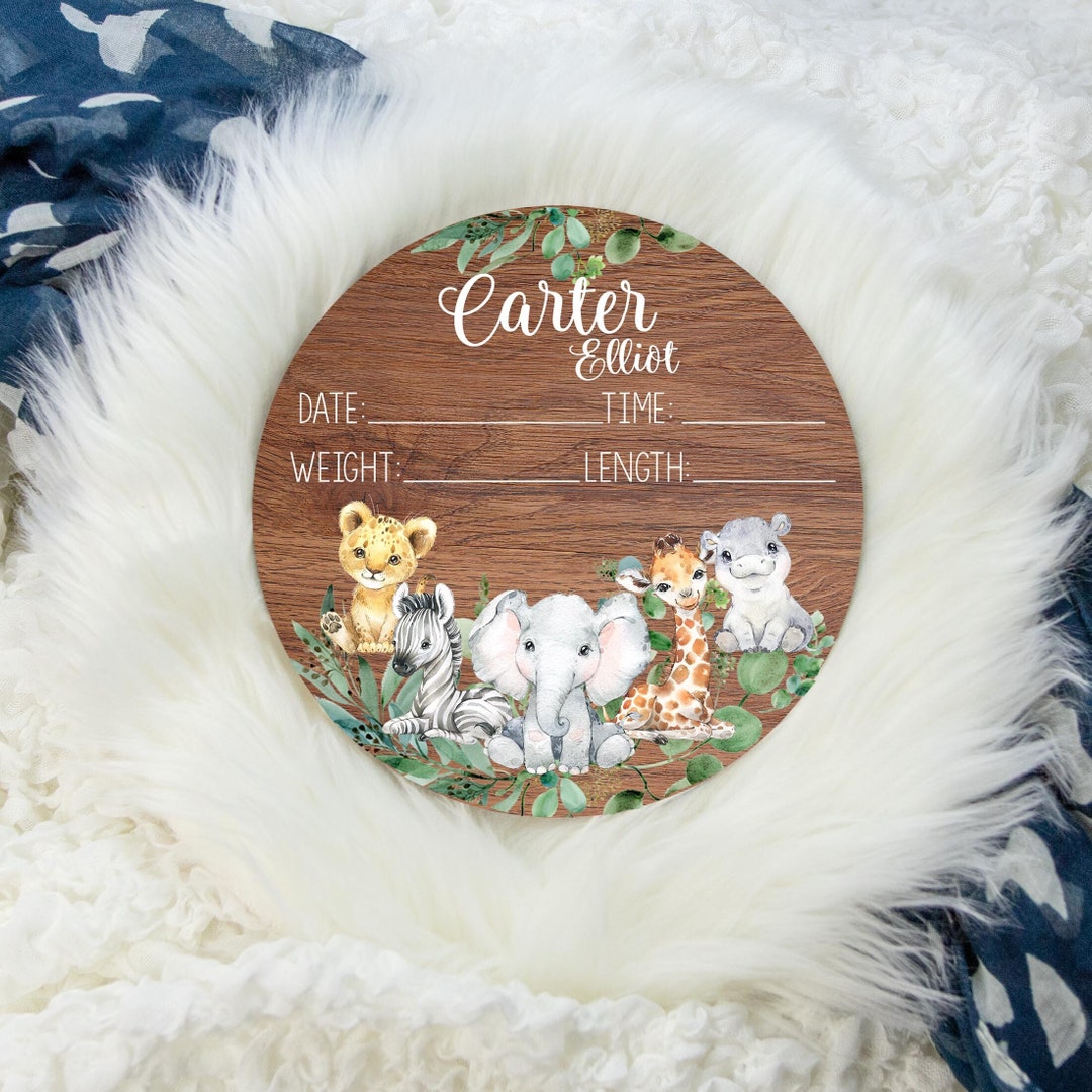 Safari Birth Stat Sign, Round Wood Birth Stat Sign, Safari Stat Sign ...