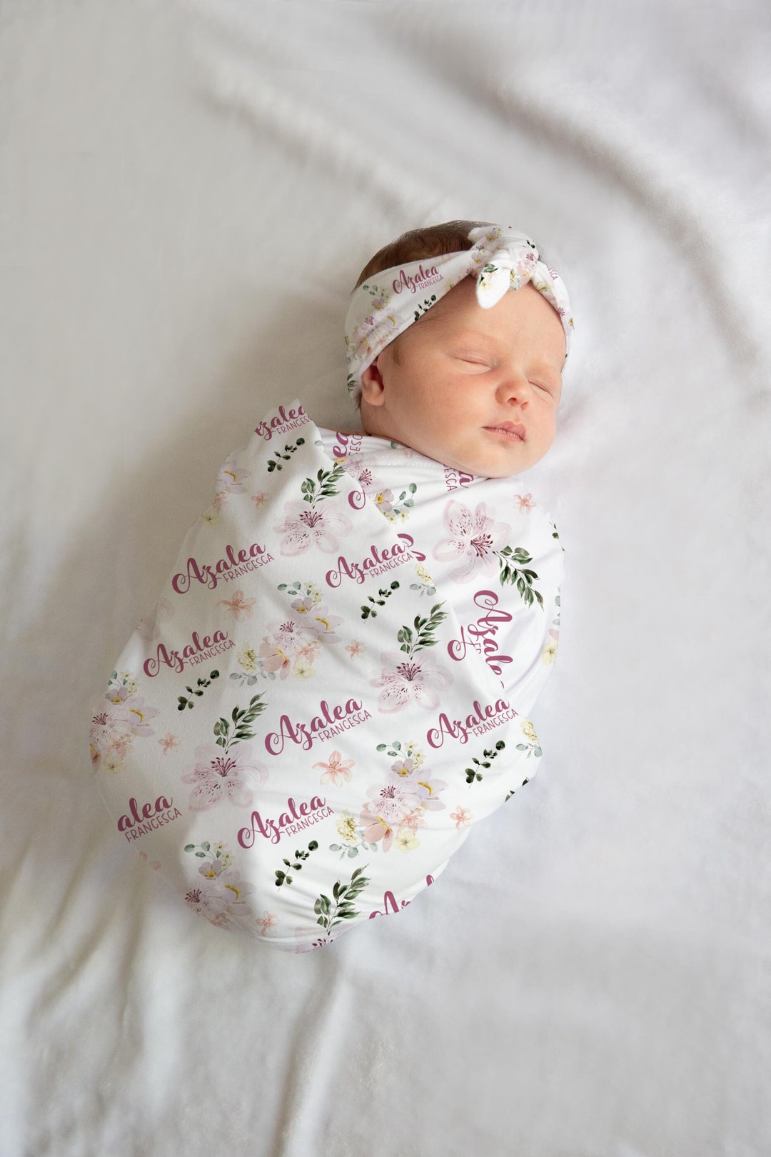 Azalea Flowers Swaddle Set, Azalea Bouquets Swaddle, Personalized Baby ...