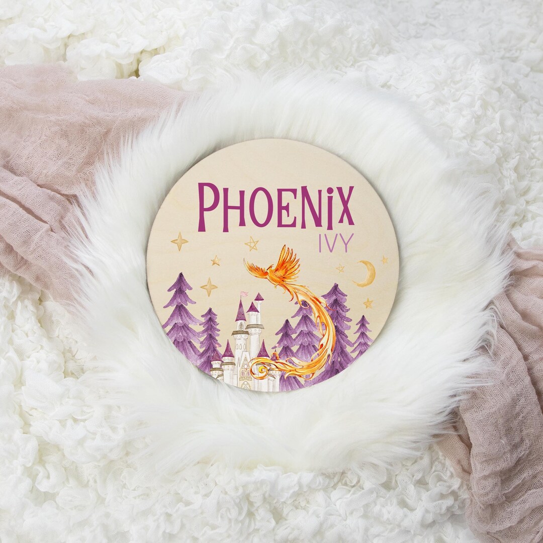Phoenix Round Wood Name Sign, Phoenix Baby Name Sign, Round Wood Baby ...