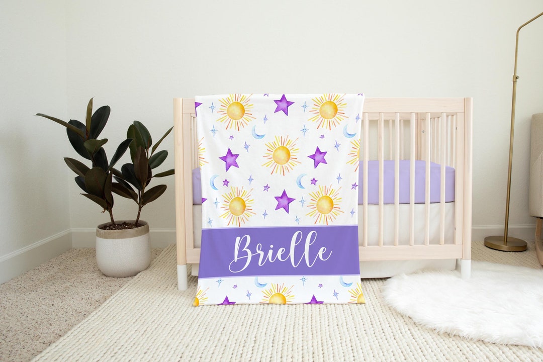 Sun Moon and Stars Blanket, Personalized Moon and Stars Baby Blanket ...