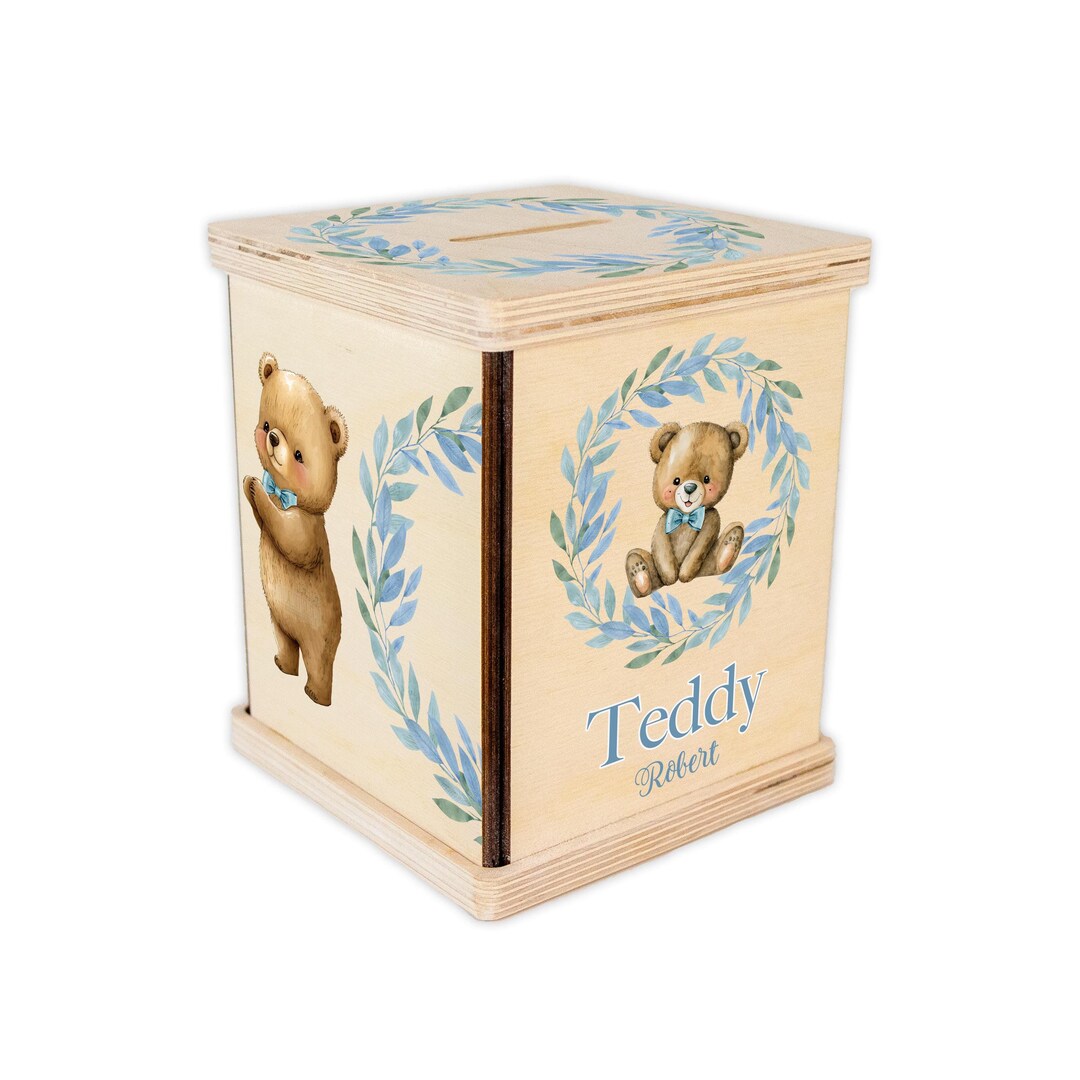 Teddy Bear Piggy Bank, Teddy Bear Nursery, Baby Boy Gift, Personalized ...