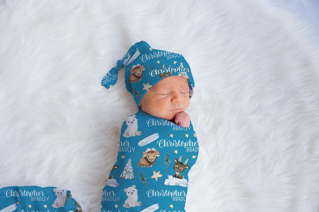 Arctic Animal Swaddle Set, Polar Bear Swaddle Blanket, Personalized ...