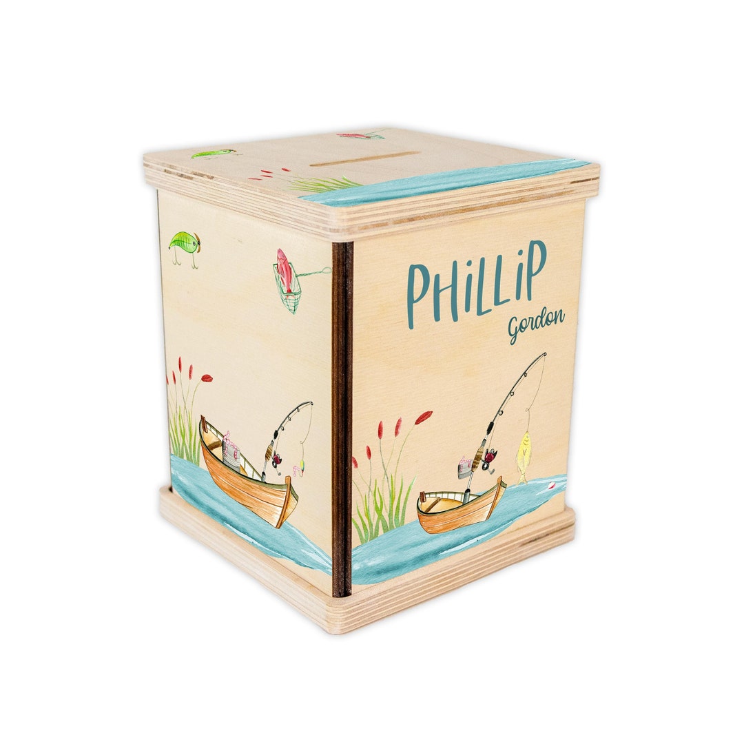 Fishing Piggy Bank, Fishing Nursery, Baby Boy Gift, Personalized Piggy ...