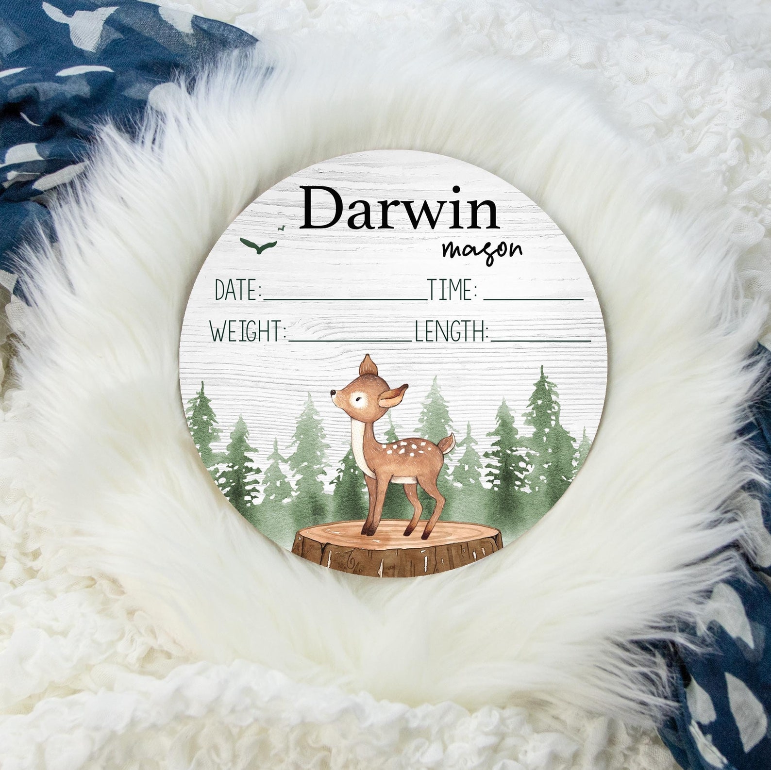 Deer Birth Stat Sign Woodland Deer Birth Stat Sign Round - Etsy