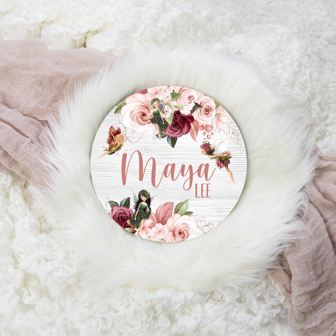 Fairy Round Wood Name Sign, Fairy Garden Baby Sign, Round Wood Baby ...